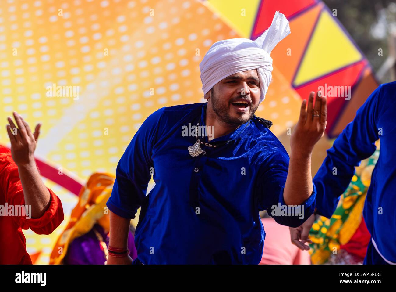 Portrait of male artists from haryana while performing the folk dance ...