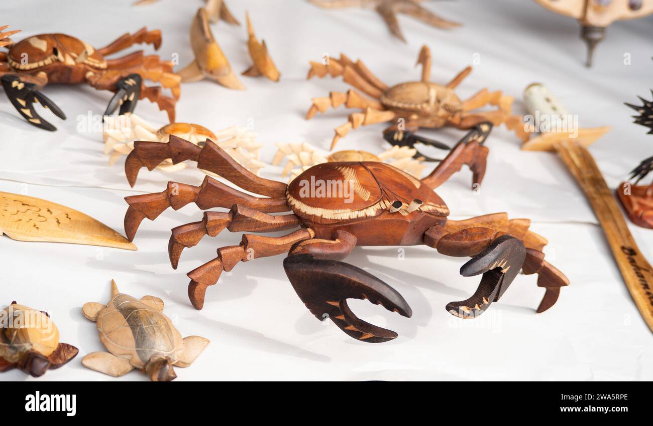 Wooden street crafts sold on the island of New Providence, The Bahamas ...