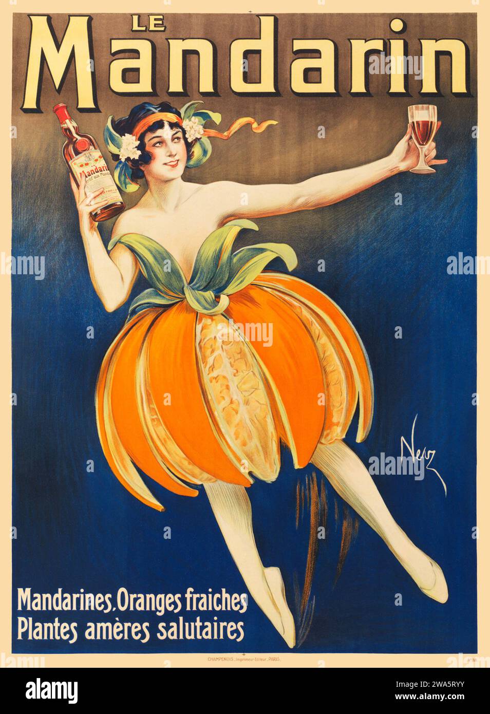 Le Mandarin, alcohol advertisement, France, 1904. Woman with bottle and ...