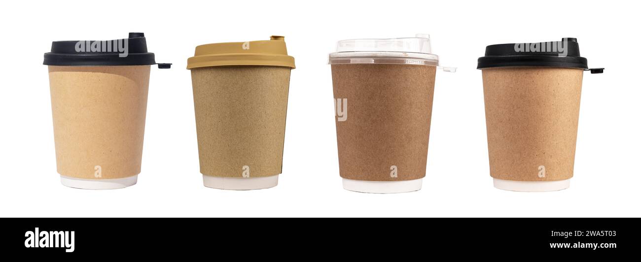 Takeaway paper cups, take-away coffee mugs mockups set isolated on ...
