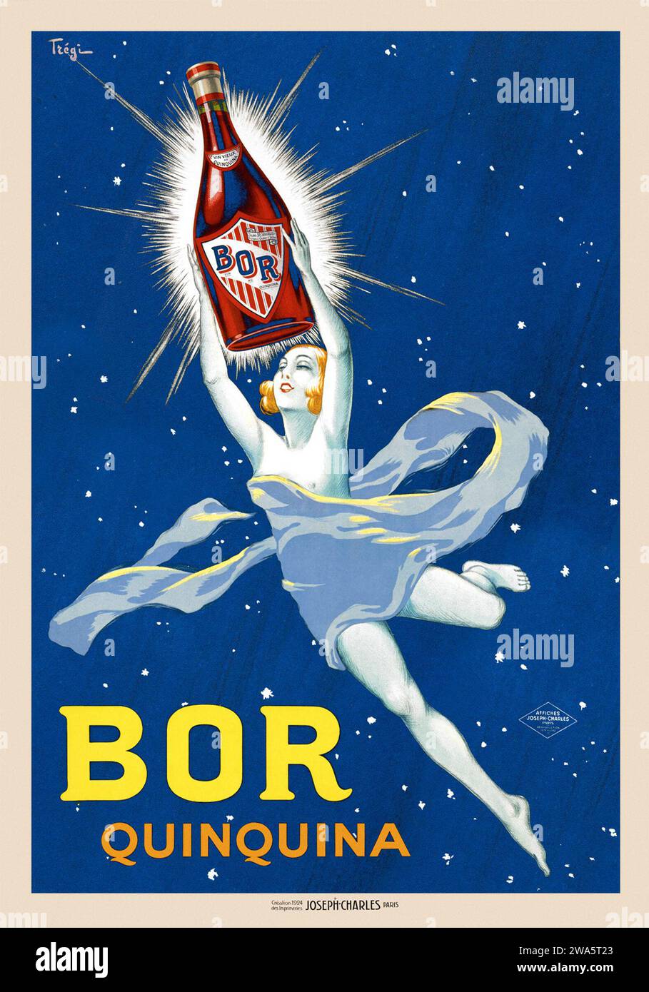 Vintage alcohol poster - BOR Quinquina, Tigre artwork, 1924 Stock Photo ...