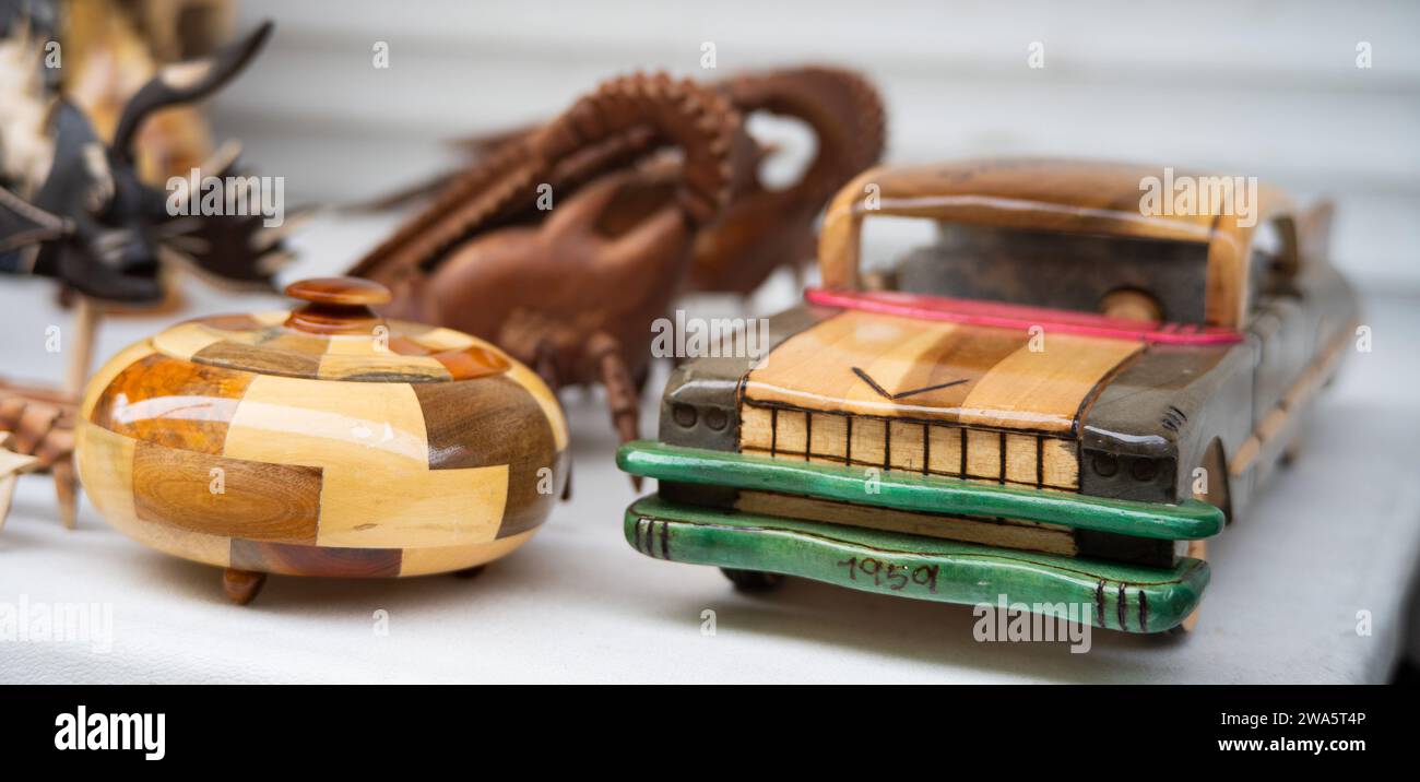 Wooden street crafts sold on the island of New Providence, The Bahamas ...