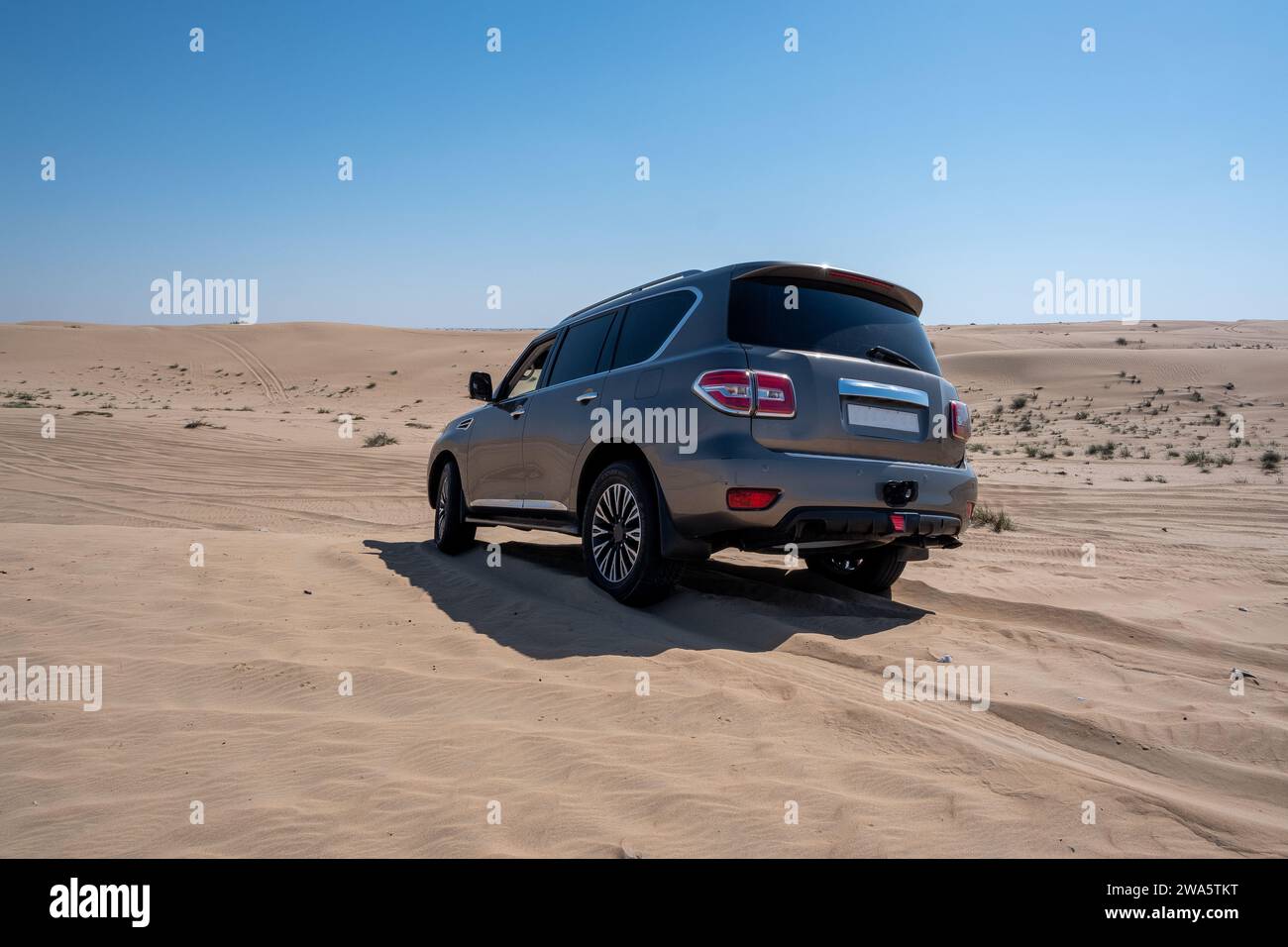 SUV four wheel drive vehicle car Al Qudra empty quarter seamless desert ...