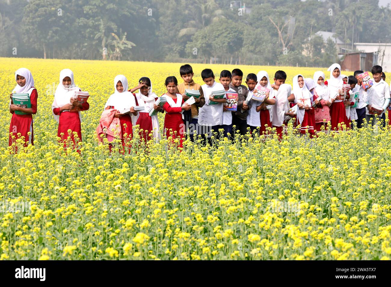 Manikganj, Bangladesh - January 01, 2024: Bangladeshi primary students ...