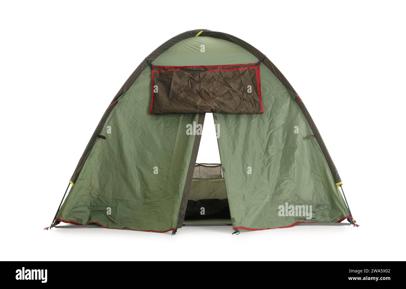 Green camping tent on white background Stock Photo - Alamy