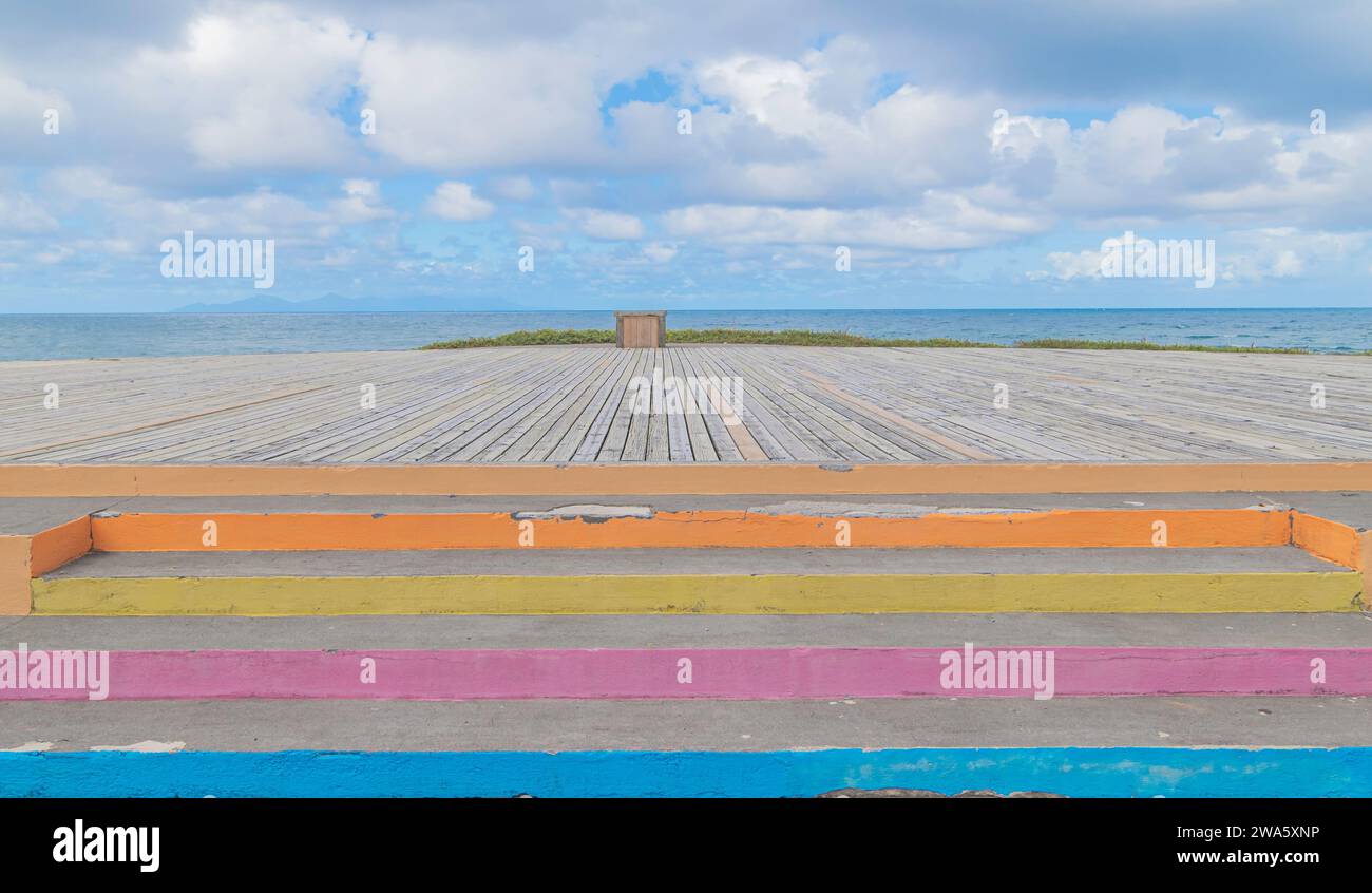 Colorful pontoon at Grand'Rivière, north of the island of La Martinique ...