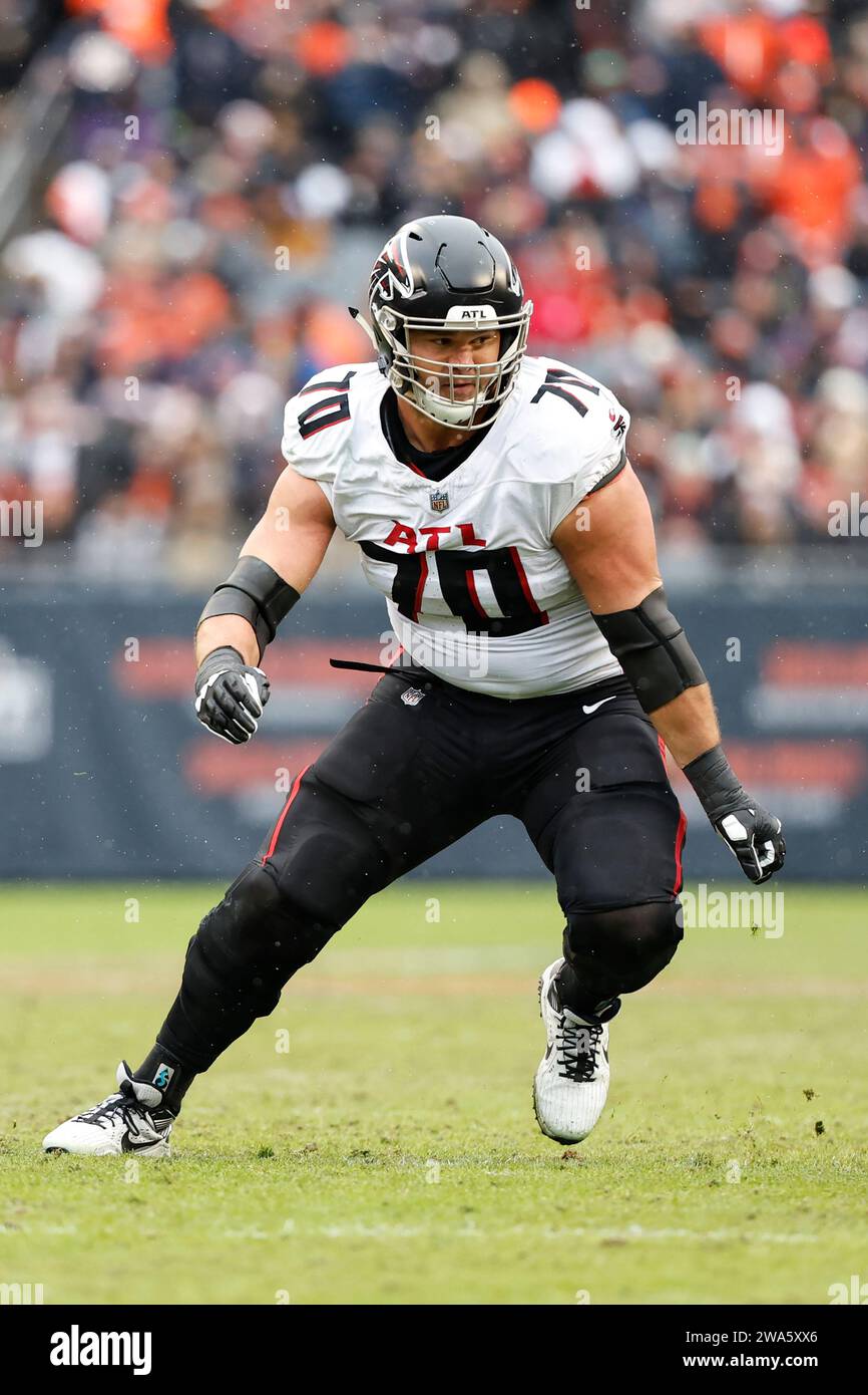 Atlanta Falcons offensive tackle Jake Matthews (70) runs on the field ...
