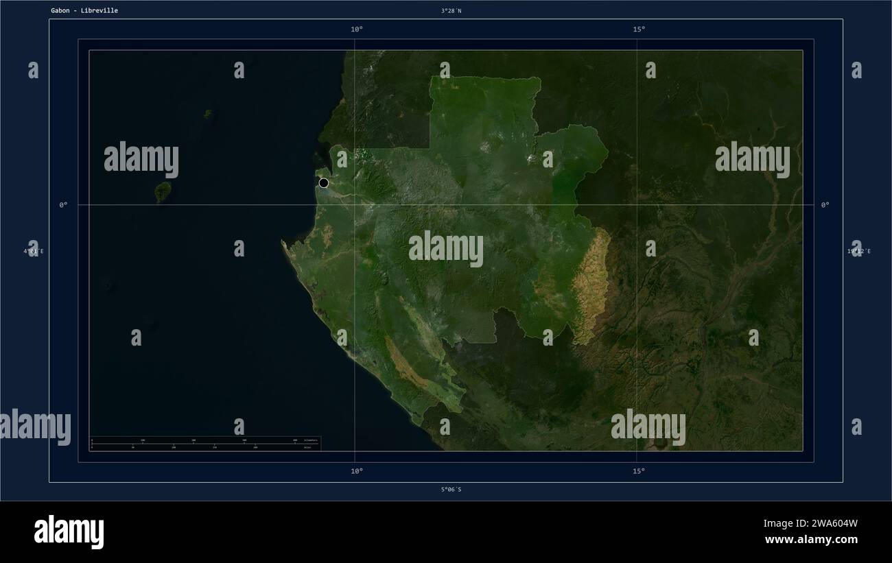 Gabon highlighted on a low resolution satellite map map with the ...