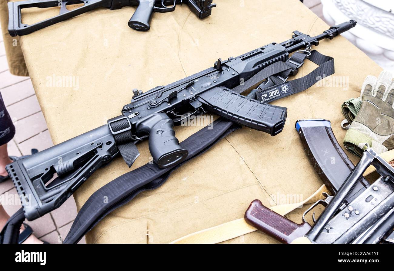 Samara, Russia - May 27, 2023: Russian Kalashnikov assault rifle AK-12 ...