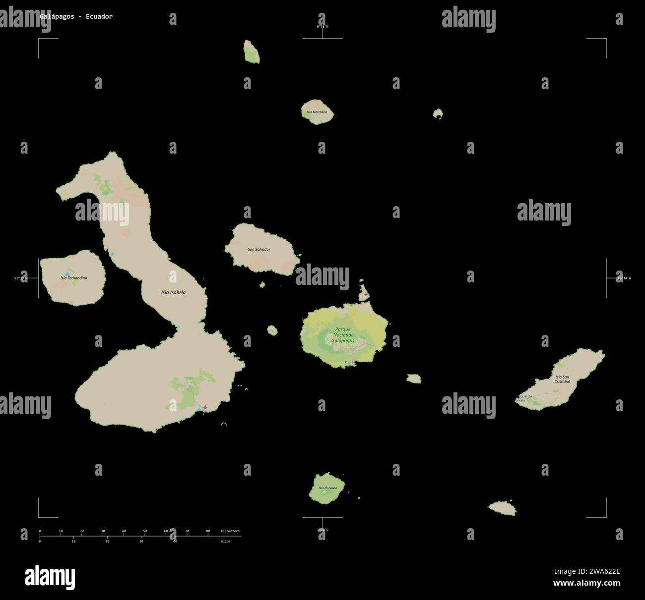 Shape of a topographic, OSM standard style map of the Galapagos ...