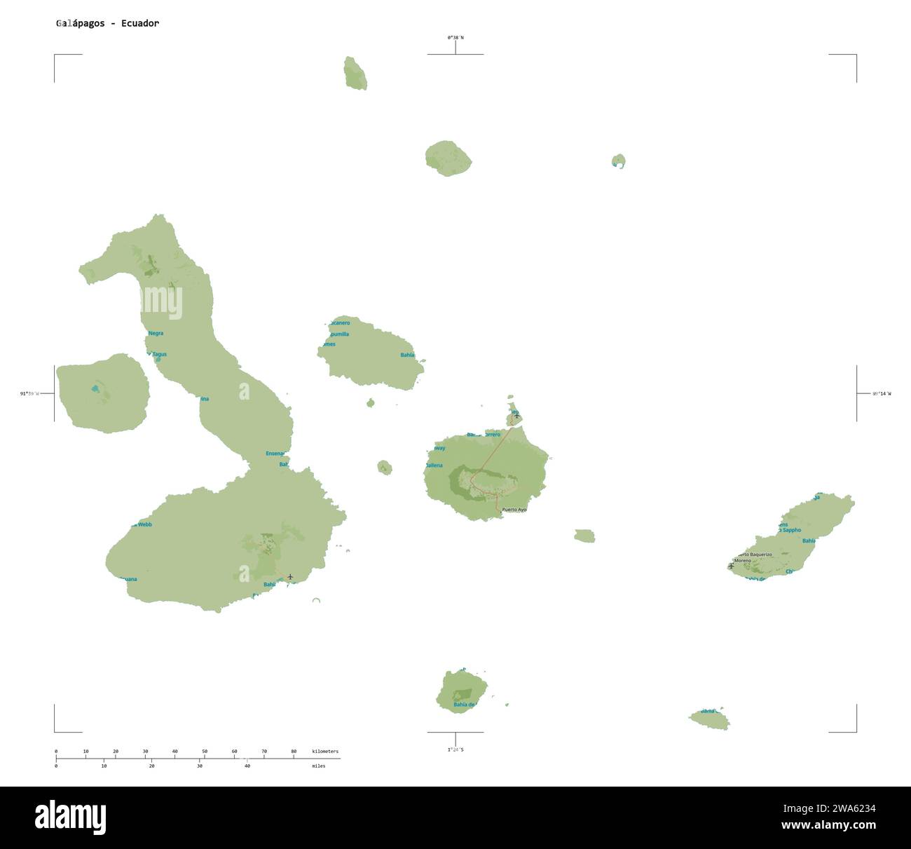 Shape of a topographic, OSM Humanitarian style map of the Galapagos ...