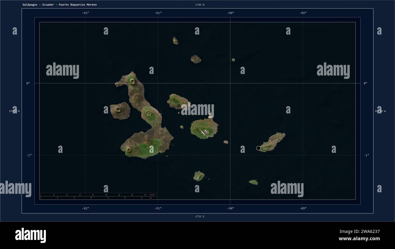 Galapagos - Ecuador highlighted on a low resolution satellite map map ...