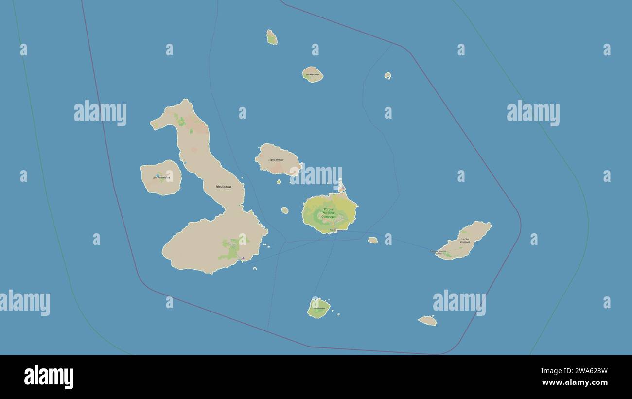 Galapagos - Ecuador outlined on a topographic, OSM standard style map ...