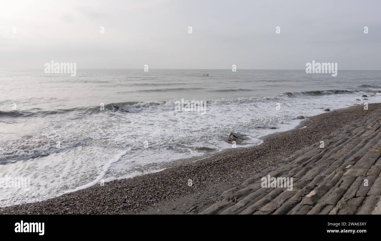 Grado, Italy - January 01th, 2024: Panorama from the dam of the rough ...