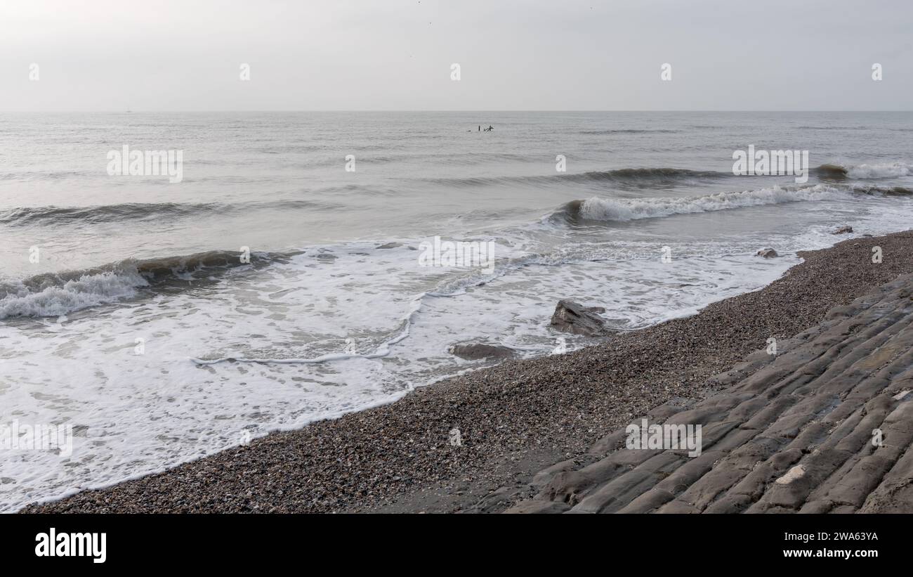 Grado, Italy - January 01th, 2024: Panorama from the dam of the rough ...