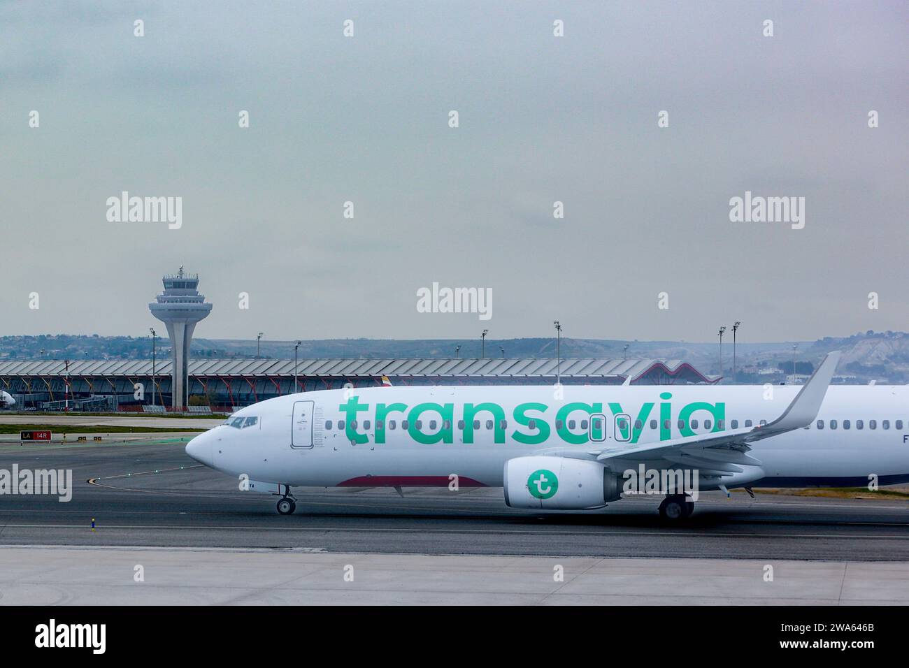 A Transavia airline plane at Adolfo Suarez Madrid-Barajas airport, Jan ...