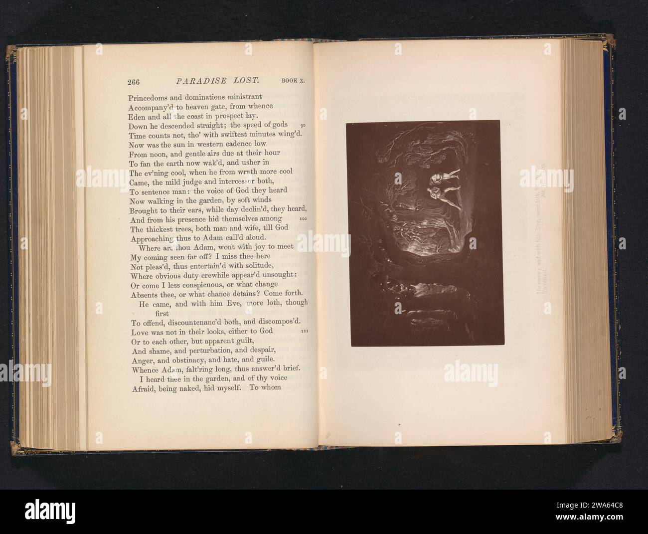 Photo production of a print, representing Adam and Eve hide from God ...