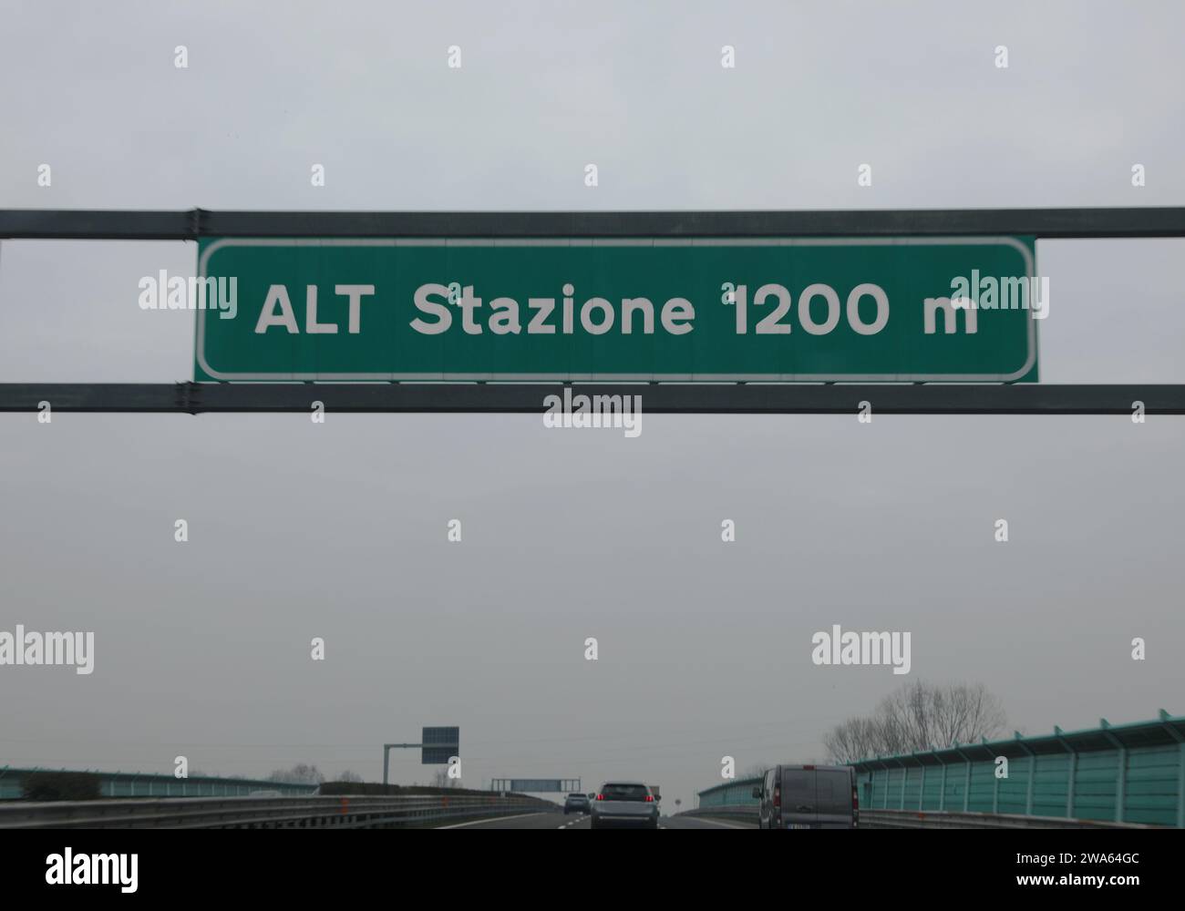 motorway sign in Italy with the large text meaning ALT Station at a ...