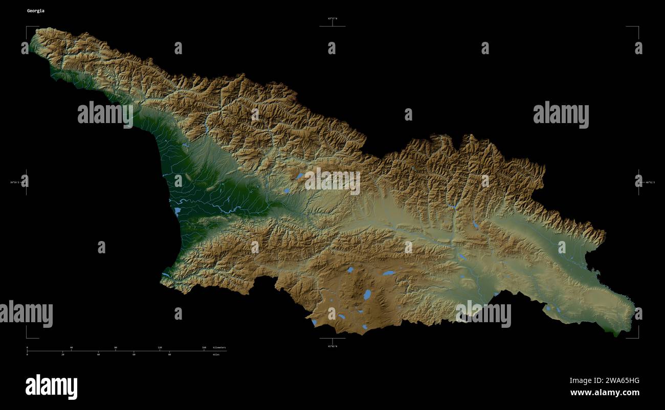 Shape of a Colored elevation map with lakes and rivers of the Georgia ...