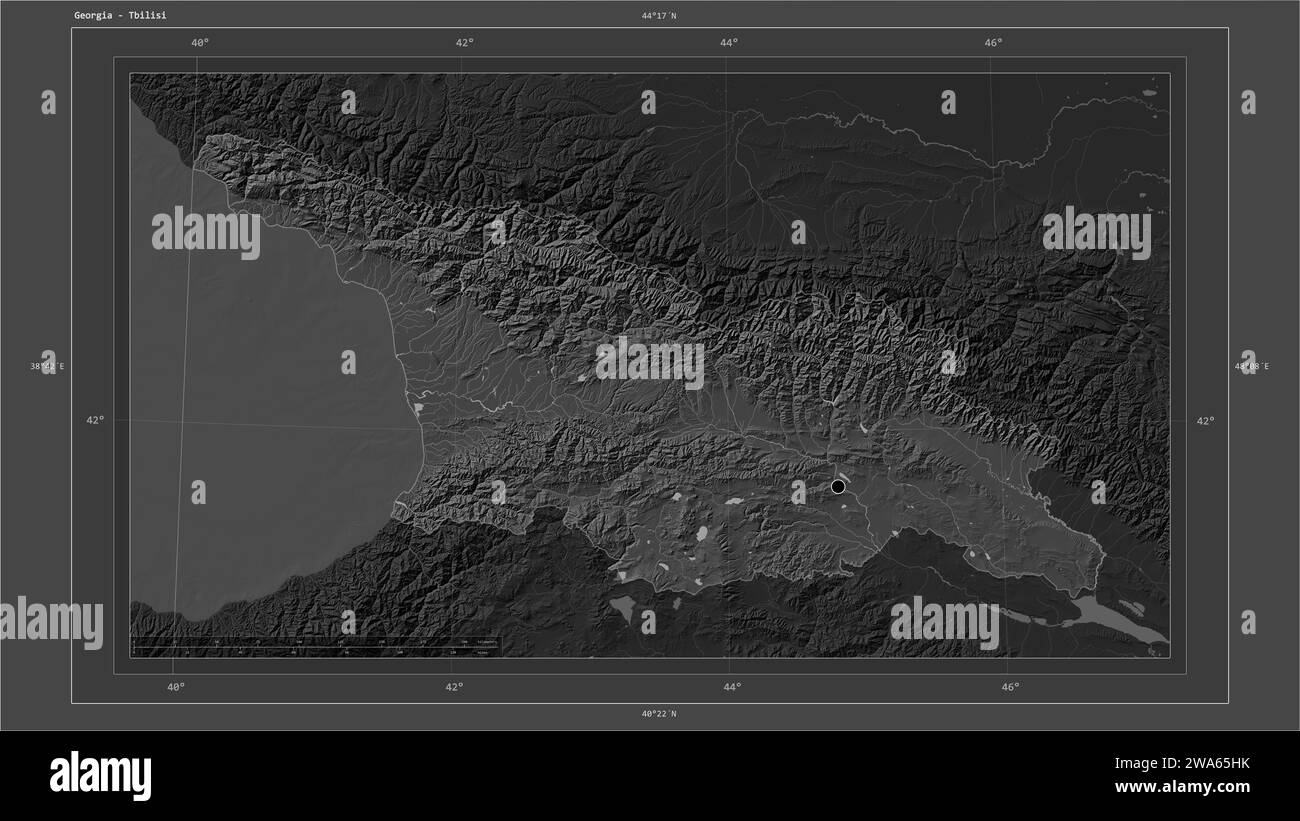 Georgia highlighted on a Bilevel elevation map with lakes and rivers ...