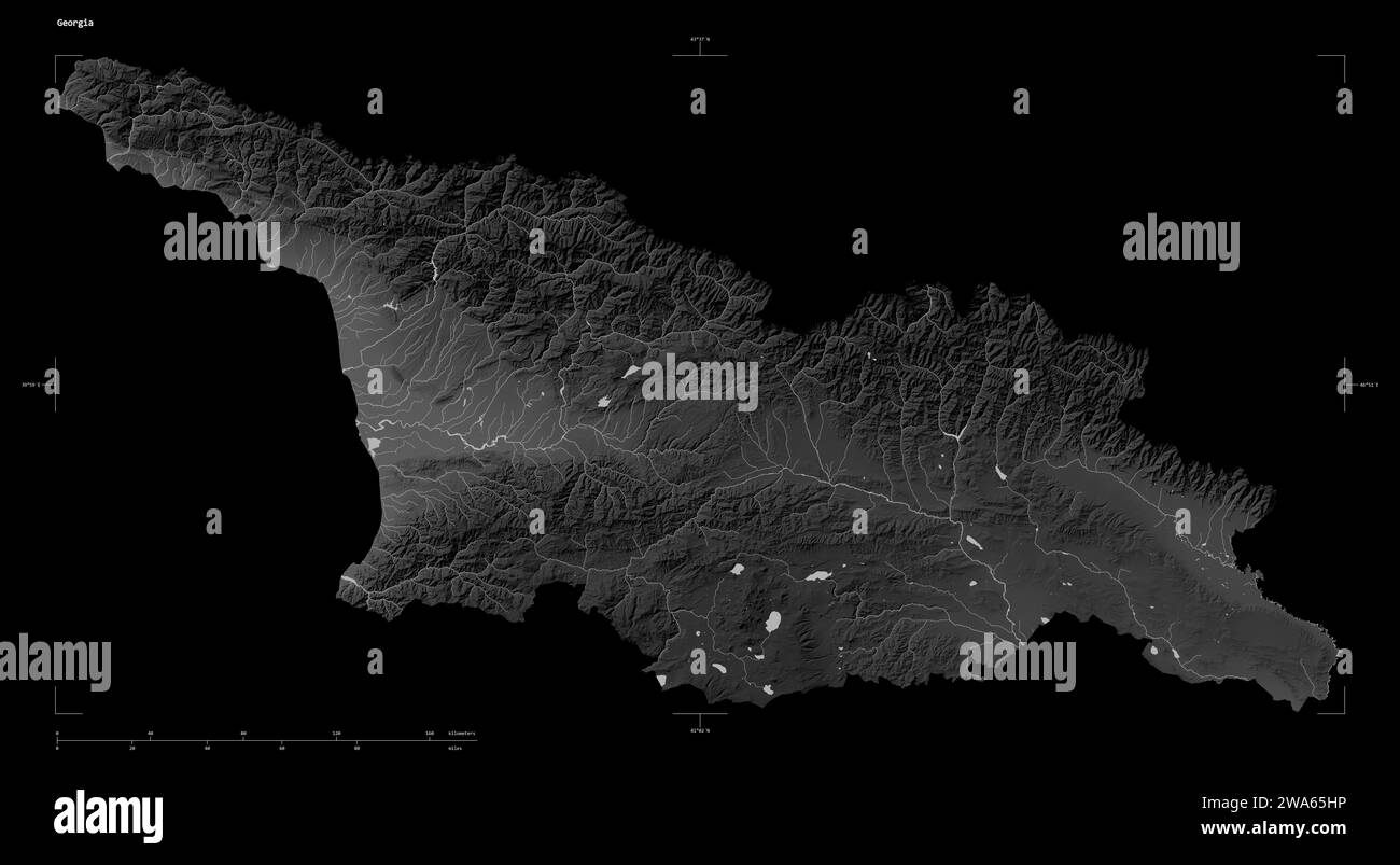 Shape of a Grayscale elevation map with lakes and rivers of the Georgia ...
