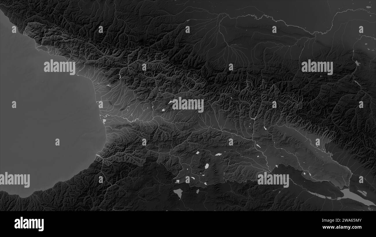 Georgia highlighted on a Grayscale elevation map with lakes and rivers ...