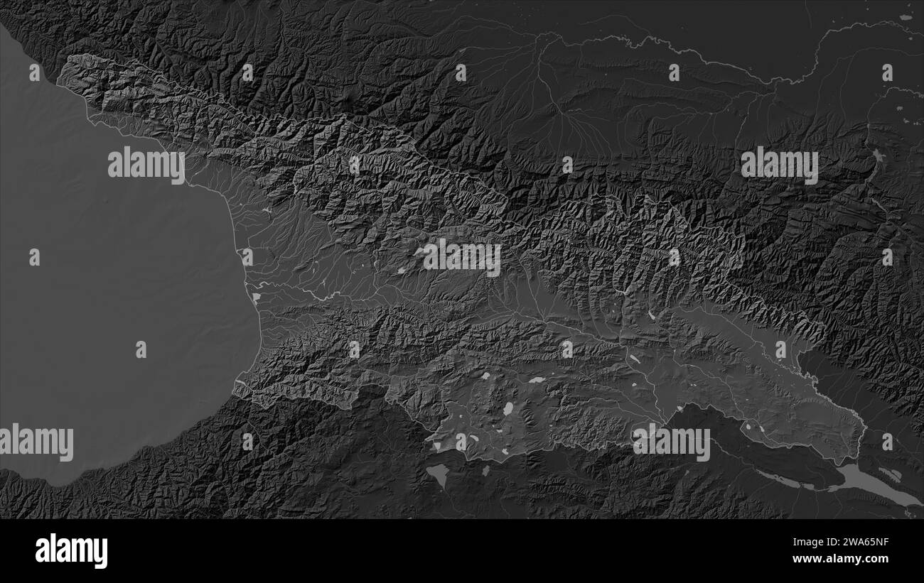 Georgia highlighted on a Bilevel elevation map with lakes and rivers ...