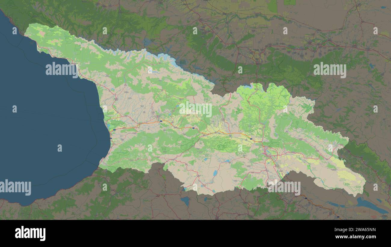 Georgia highlighted on a topographic, OSM Germany style map Stock Photo ...