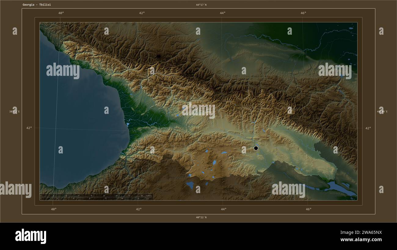 Georgia highlighted on a Colored elevation map with lakes and rivers ...