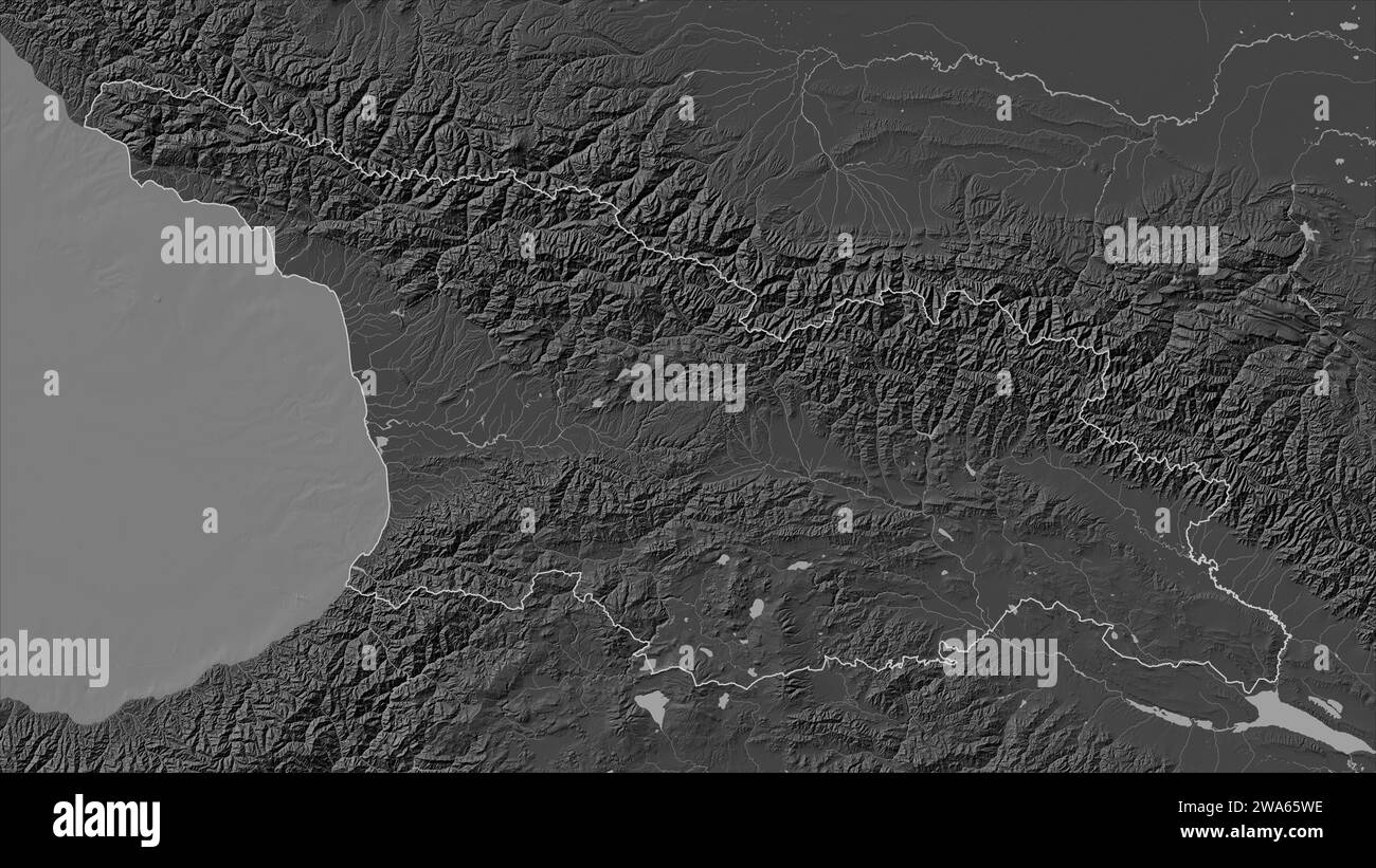 Georgia outlined on a Bilevel elevation map with lakes and rivers Stock ...