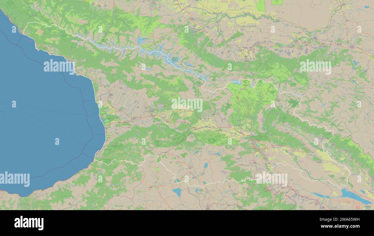Georgia outlined on a topographic, OSM standard style map Stock Photo ...