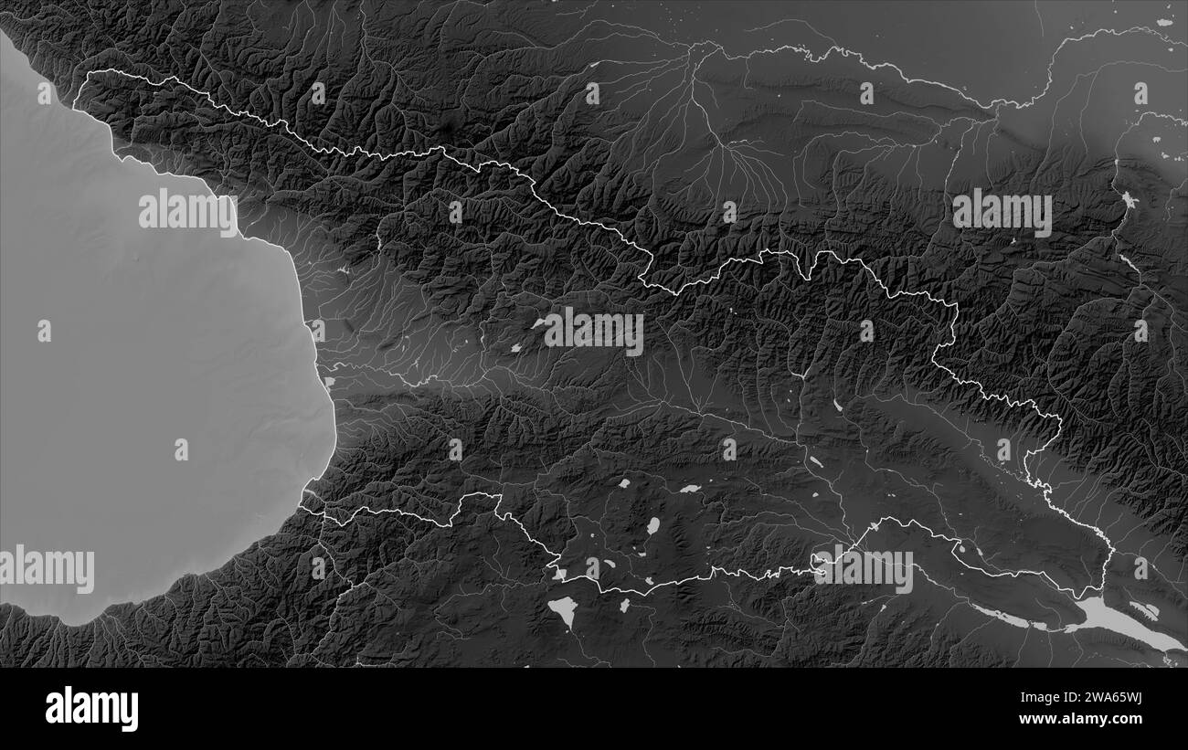 Georgia outlined on a Grayscale elevation map with lakes and rivers Stock Photo - Alamy