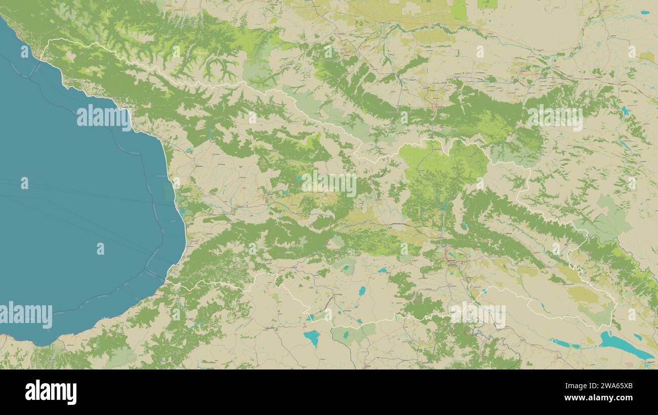 Georgia outlined on a topographic, OSM Humanitarian style map Stock ...