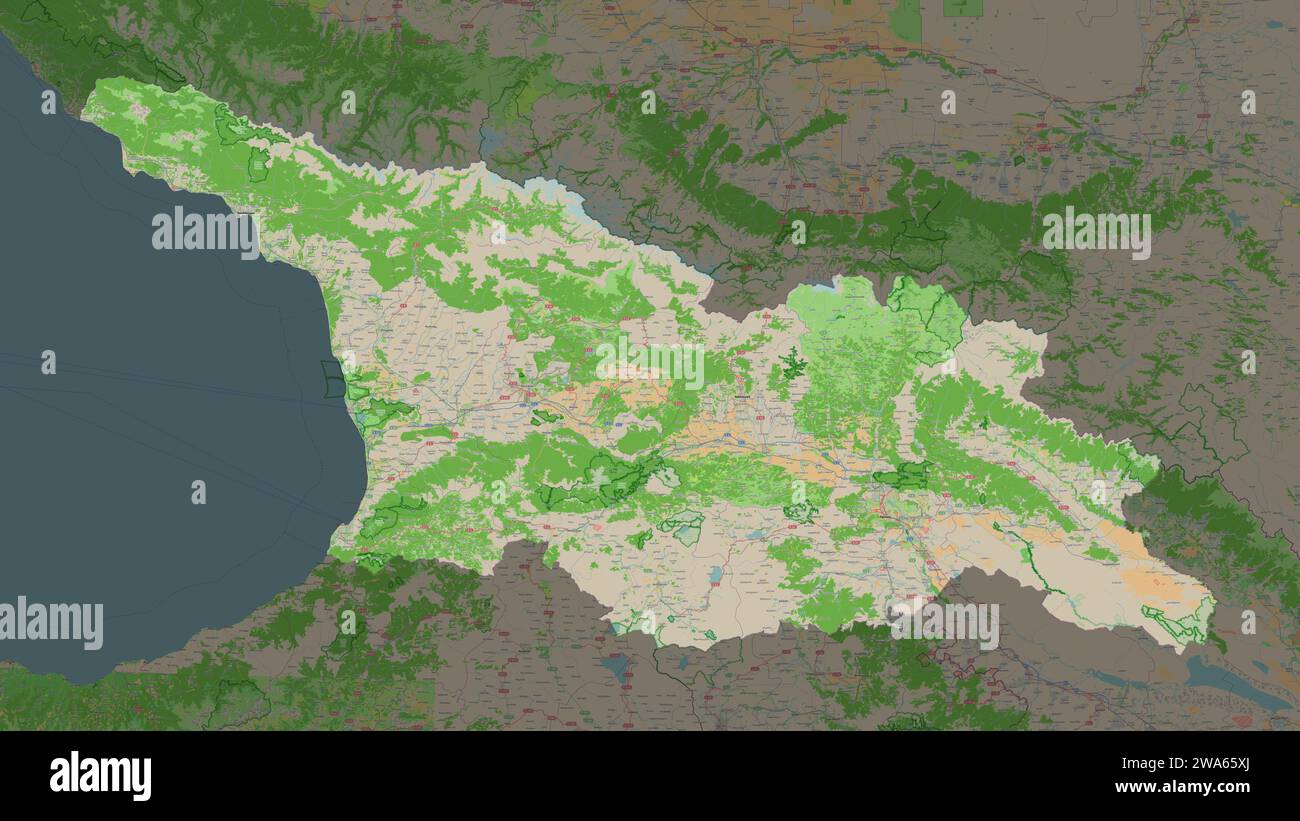 Georgia highlighted on a topographic, OSM France style map Stock Photo ...