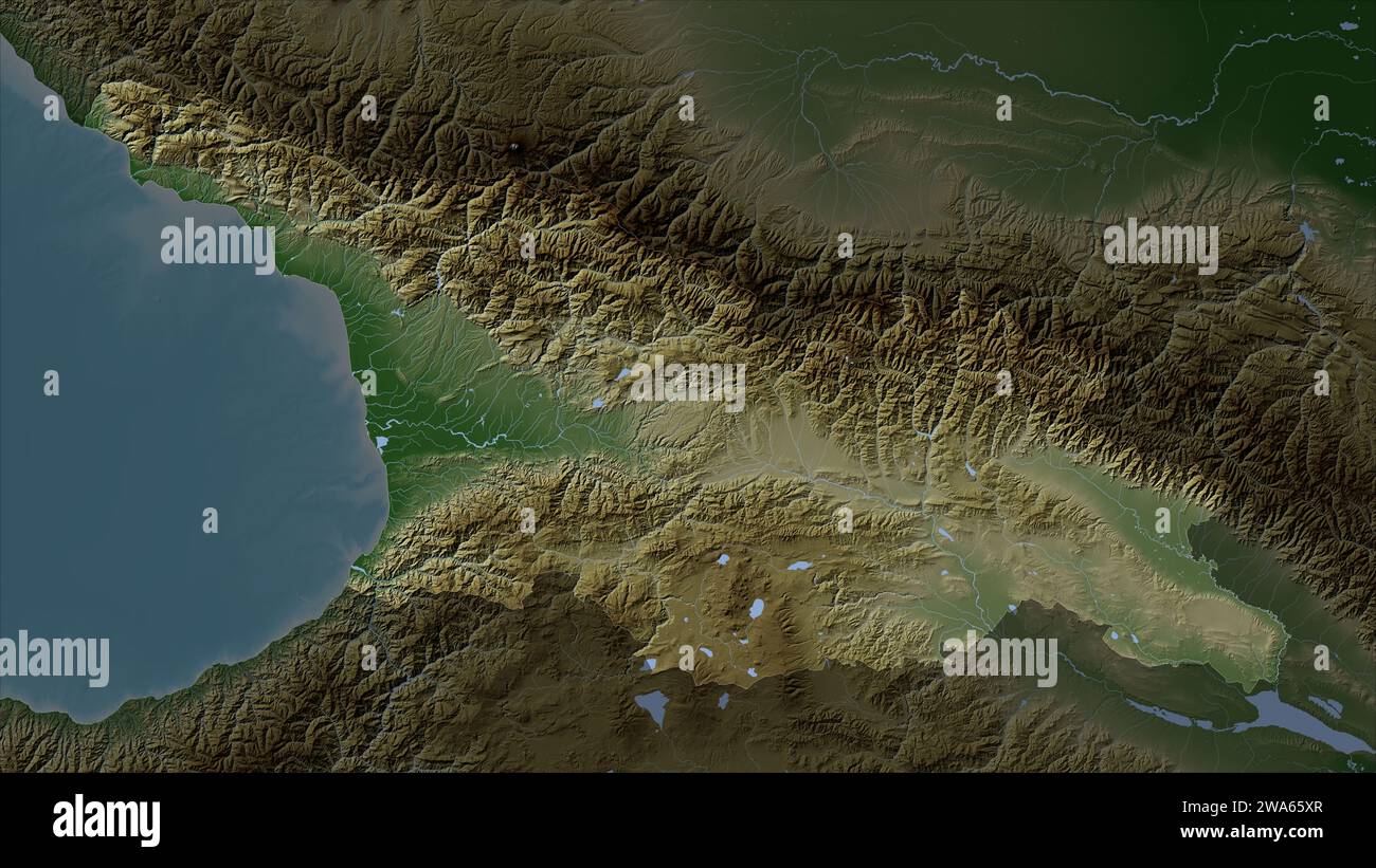 Georgia highlighted on a Pale colored elevation map with lakes and ...