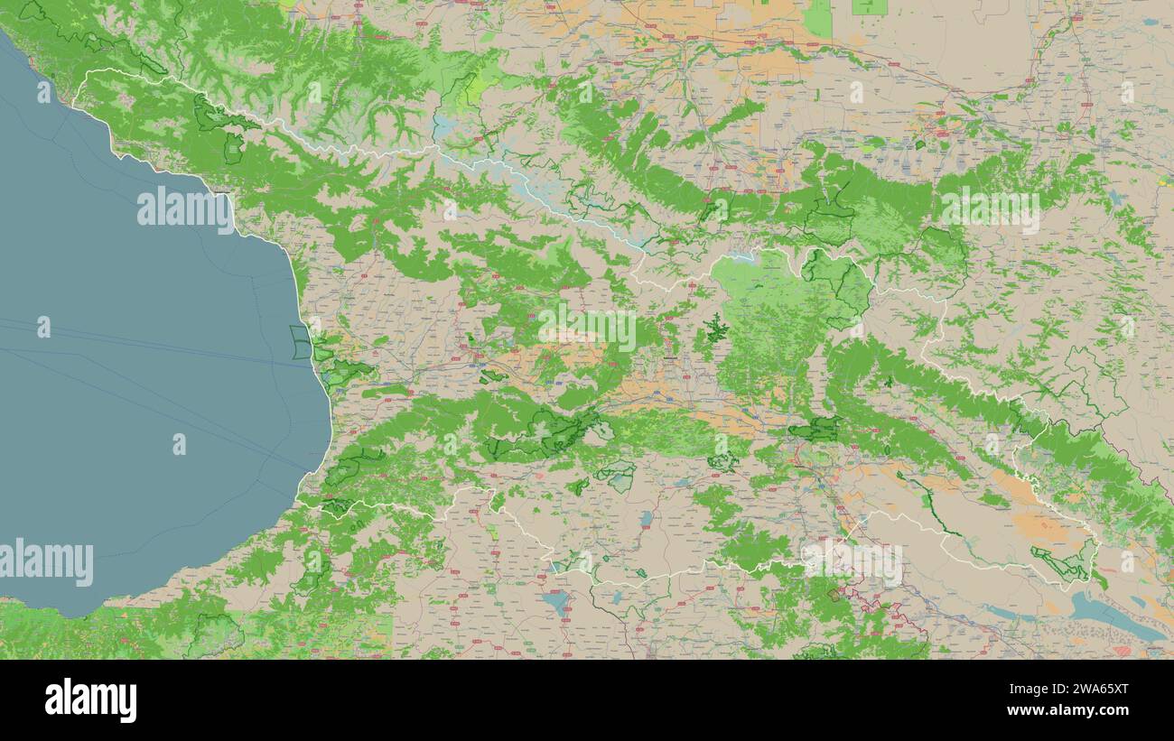 Georgia outlined on a topographic, OSM France style map Stock Photo - Alamy
