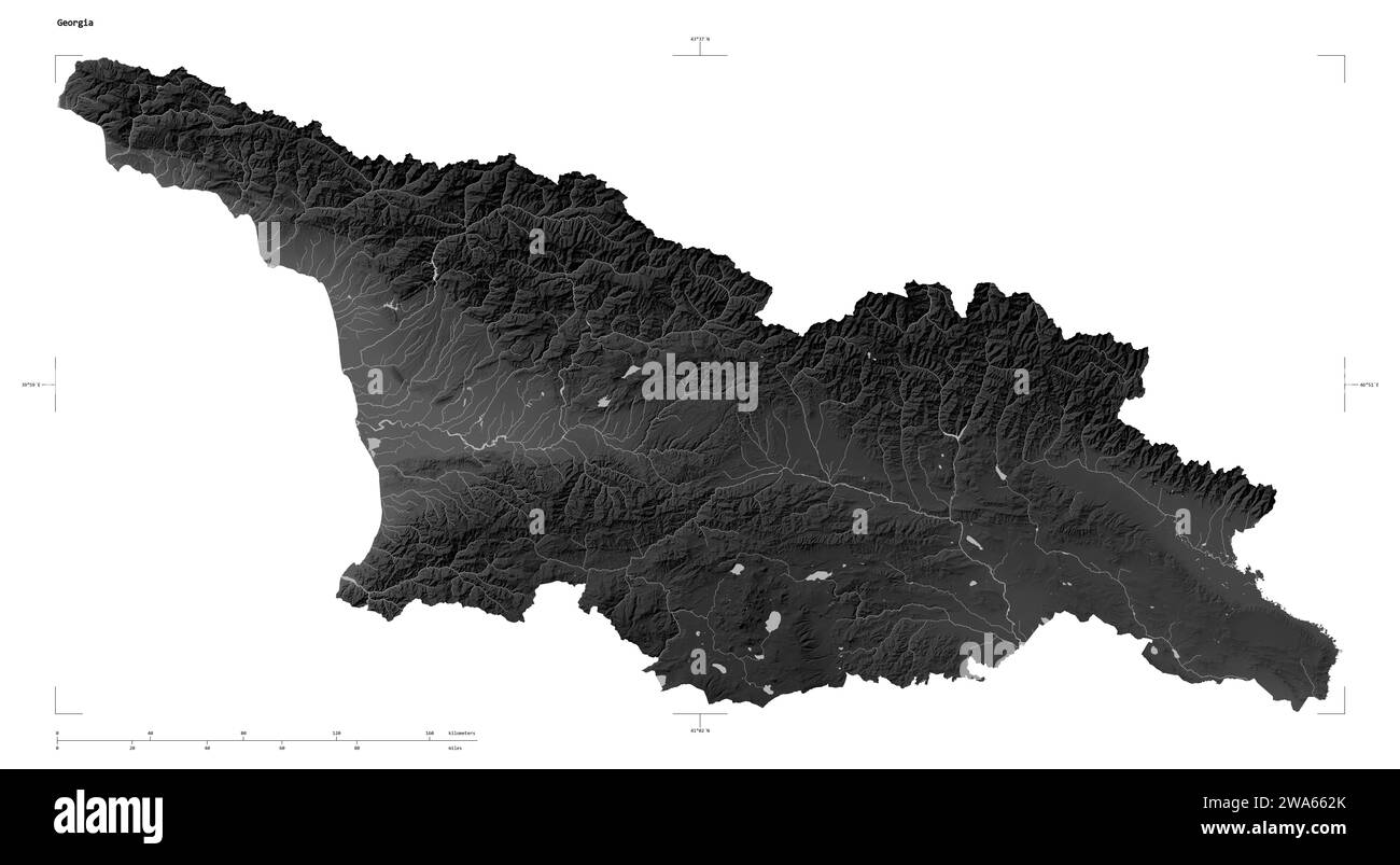 Shape of a Grayscale elevation map with lakes and rivers of the Georgia ...