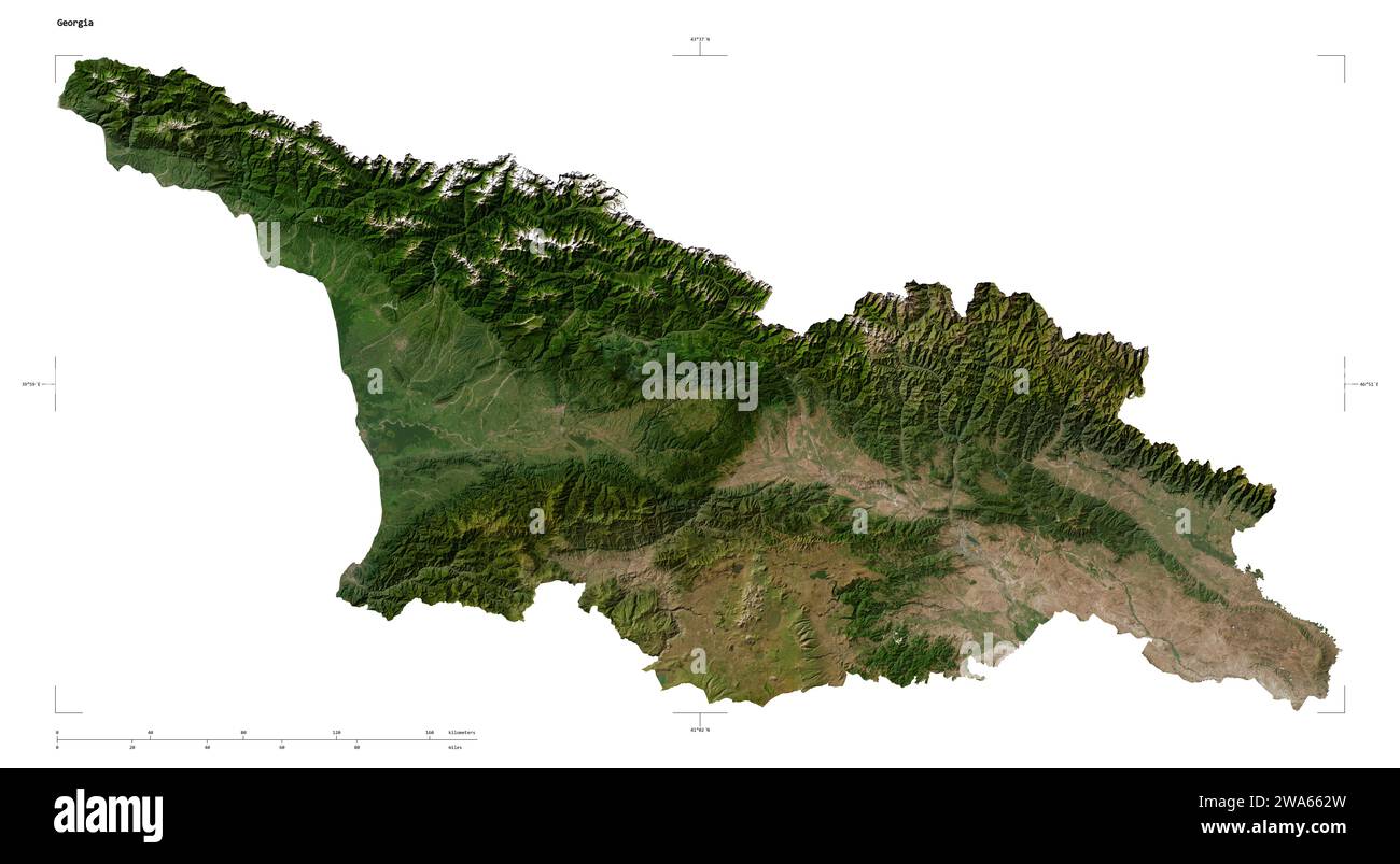 Shape of a low resolution satellite map of the Georgia, with distance ...