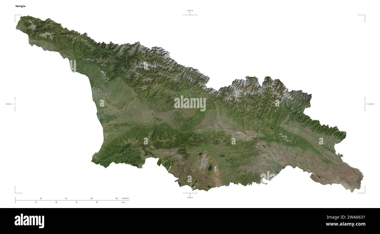 Shape of a high resolution satellite map of the Georgia, with distance ...
