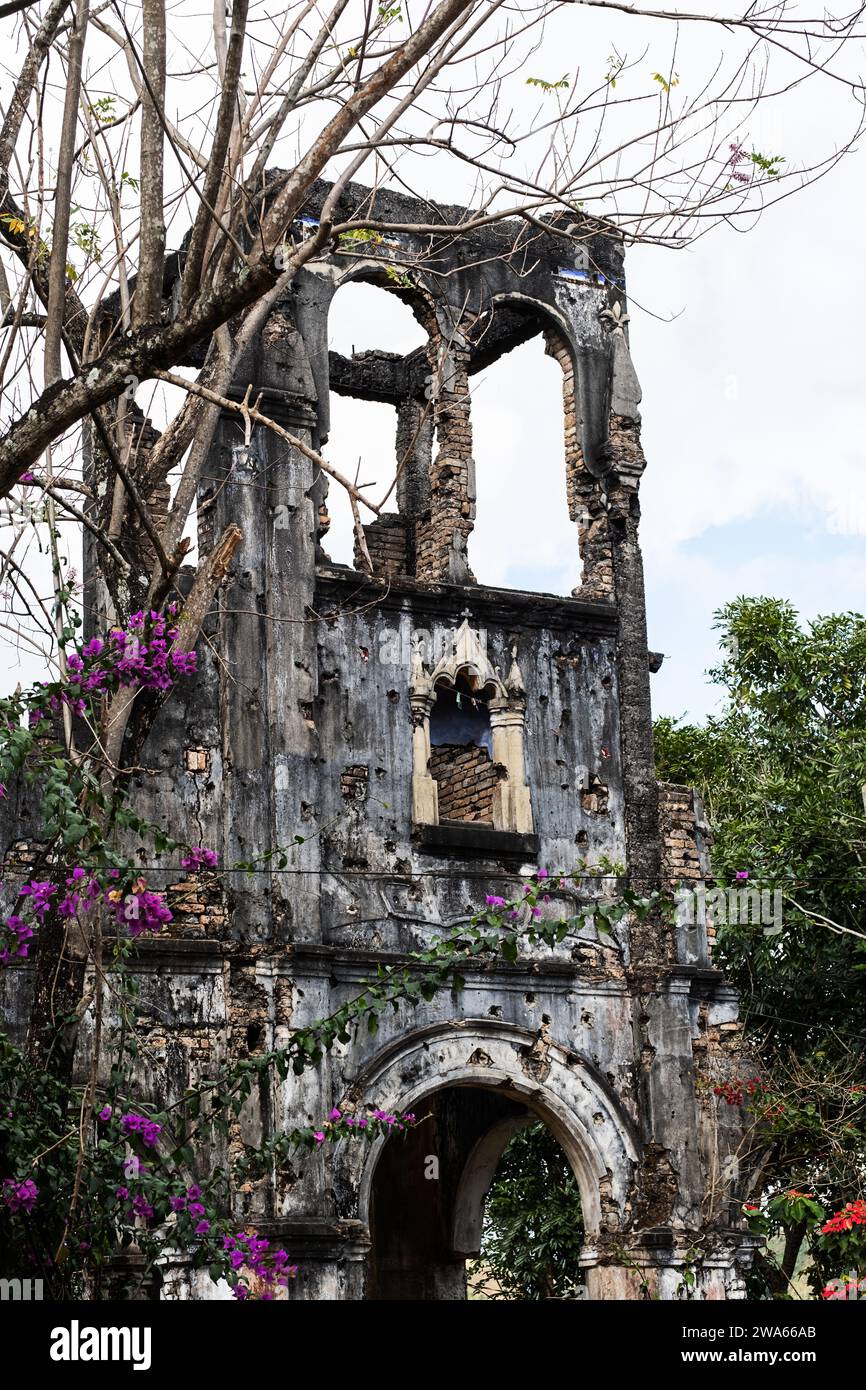 Ruins of bell tower Catholic church destroyed during the Vietnam War ...