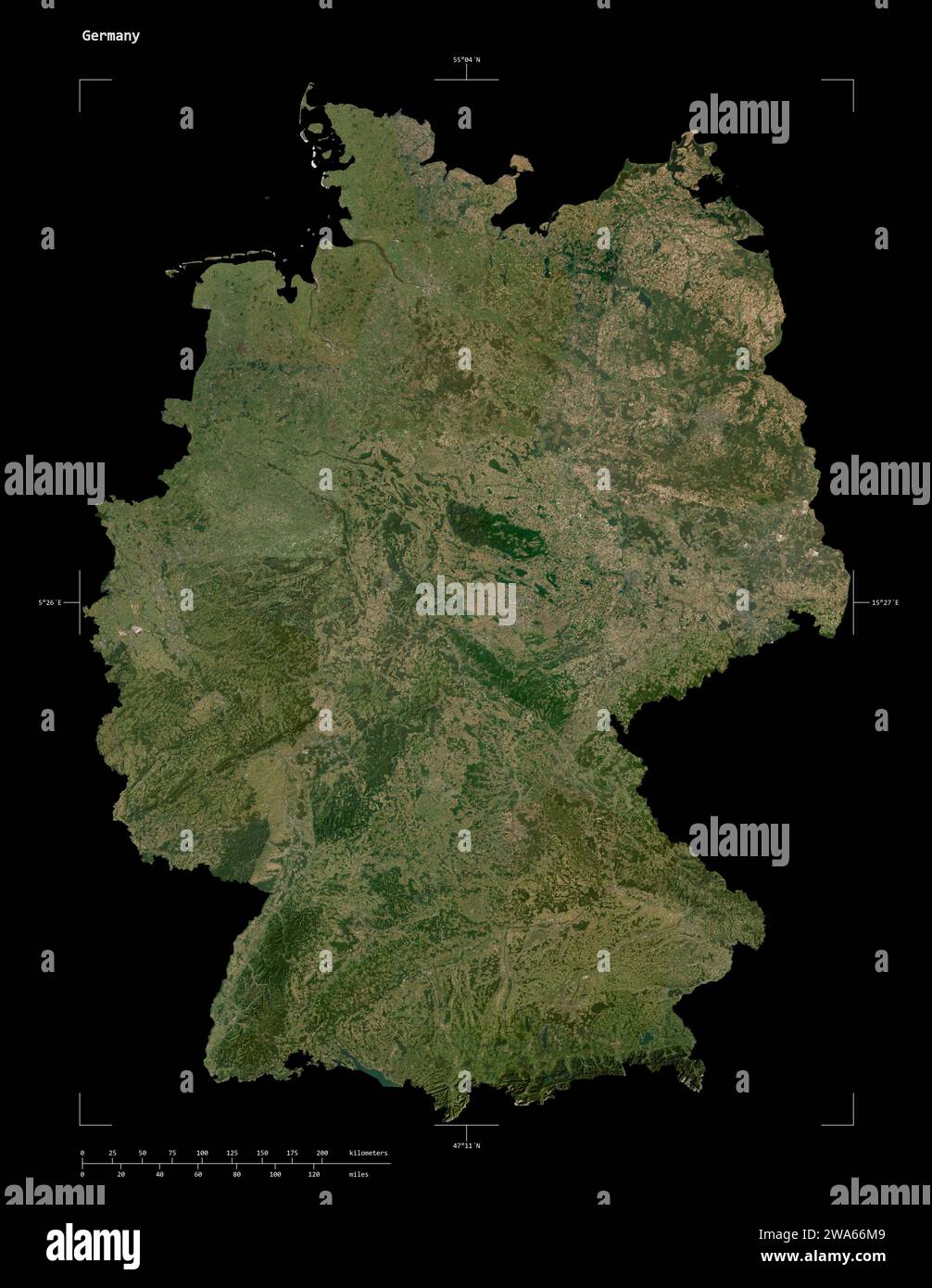 Shape of a low resolution satellite map of the Germany, with distance ...