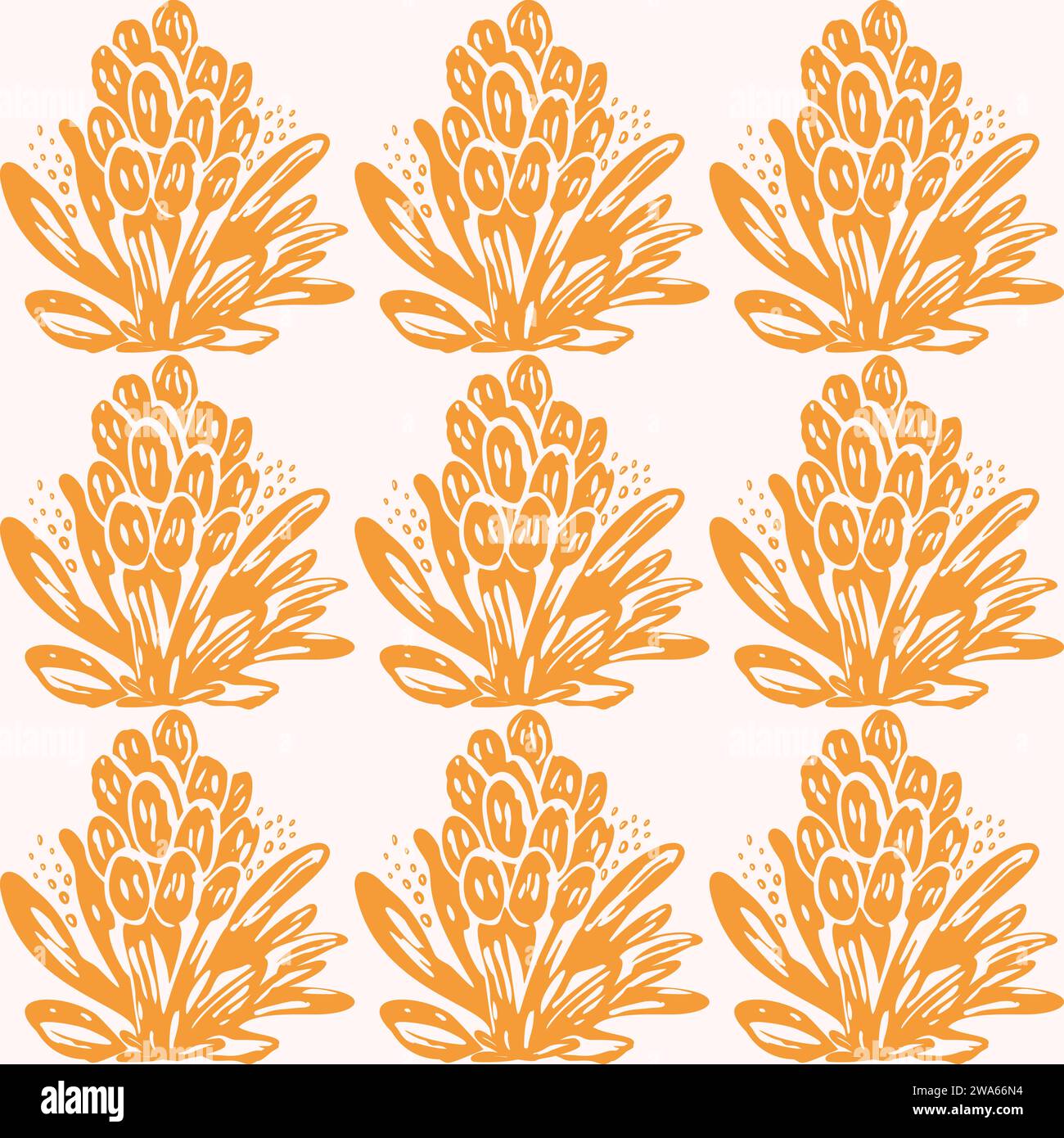 Linocut rural floral folkart seamless vector pattern for block print ...