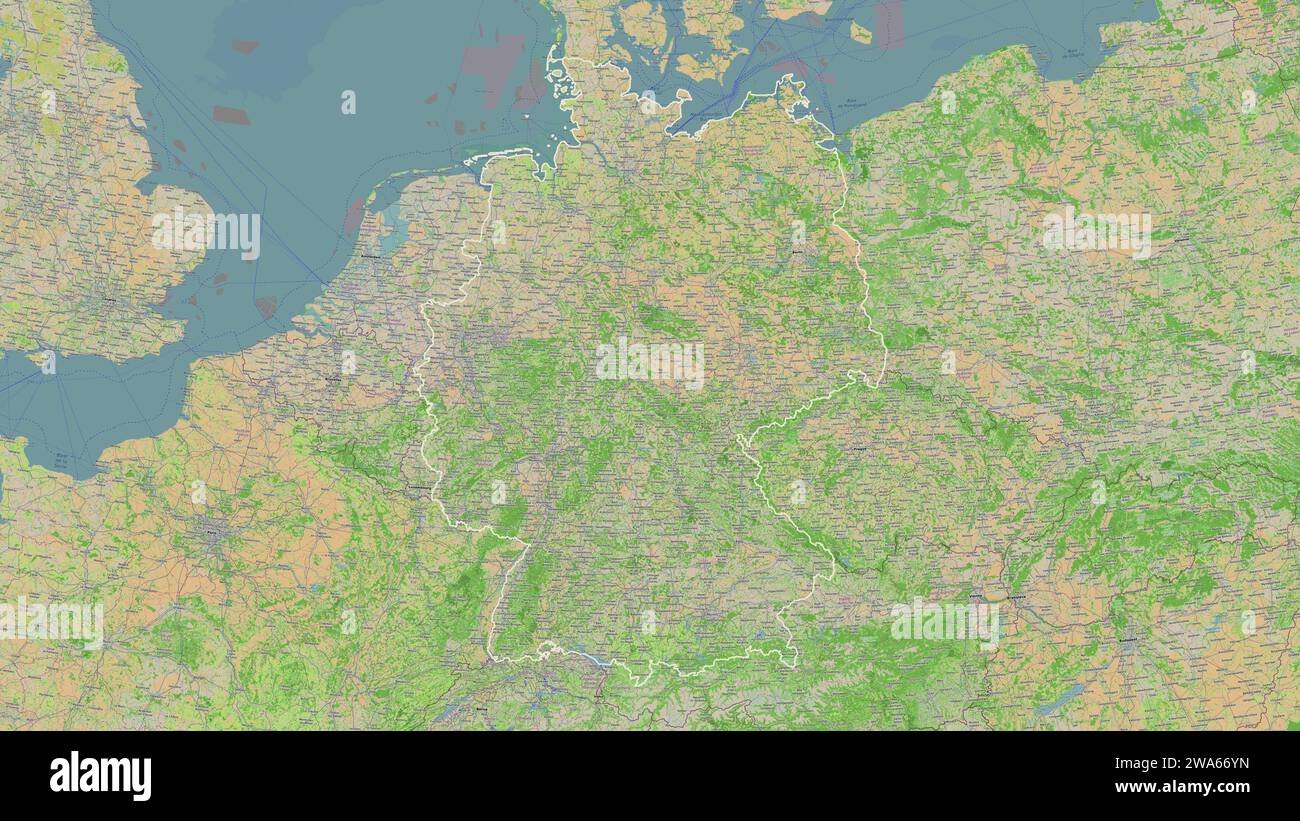 Germany outlined on a topographic, OSM France style map Stock Photo - Alamy