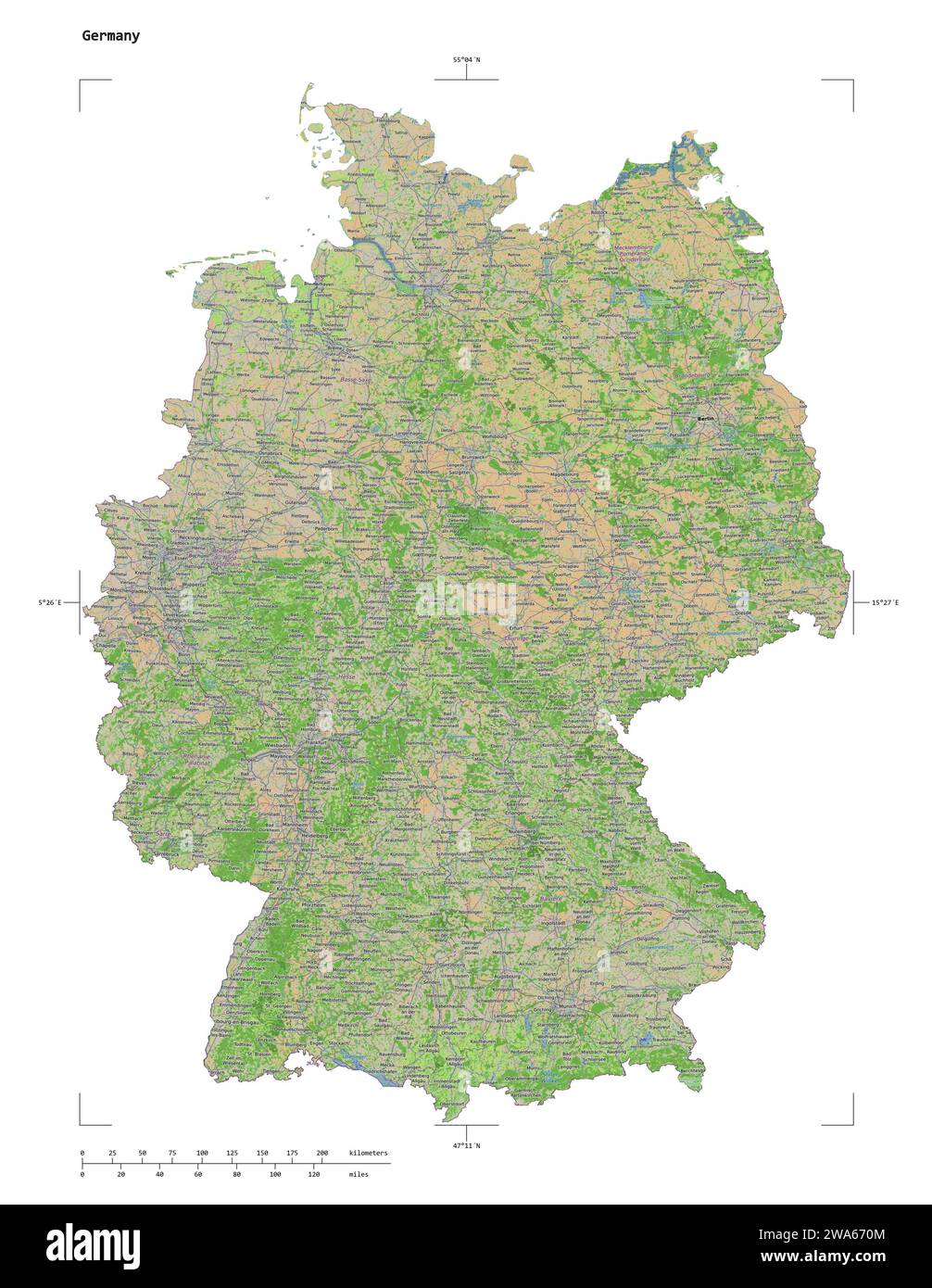 Shape of a topographic, OSM France style map of the Germany, with ...