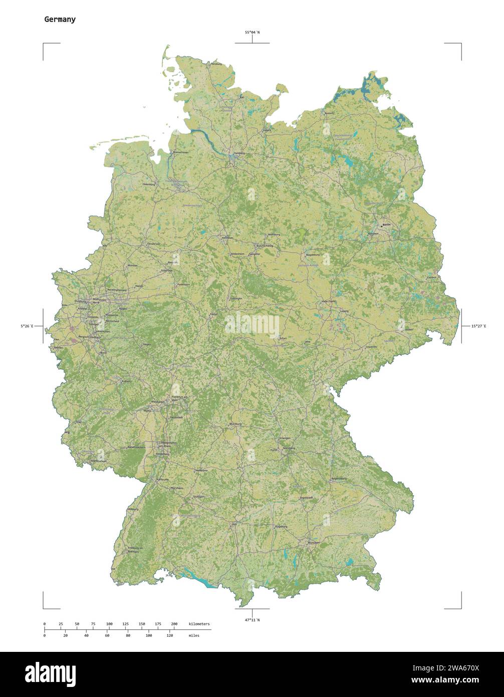 Shape of a topographic, OSM Humanitarian style map of the Germany, with ...
