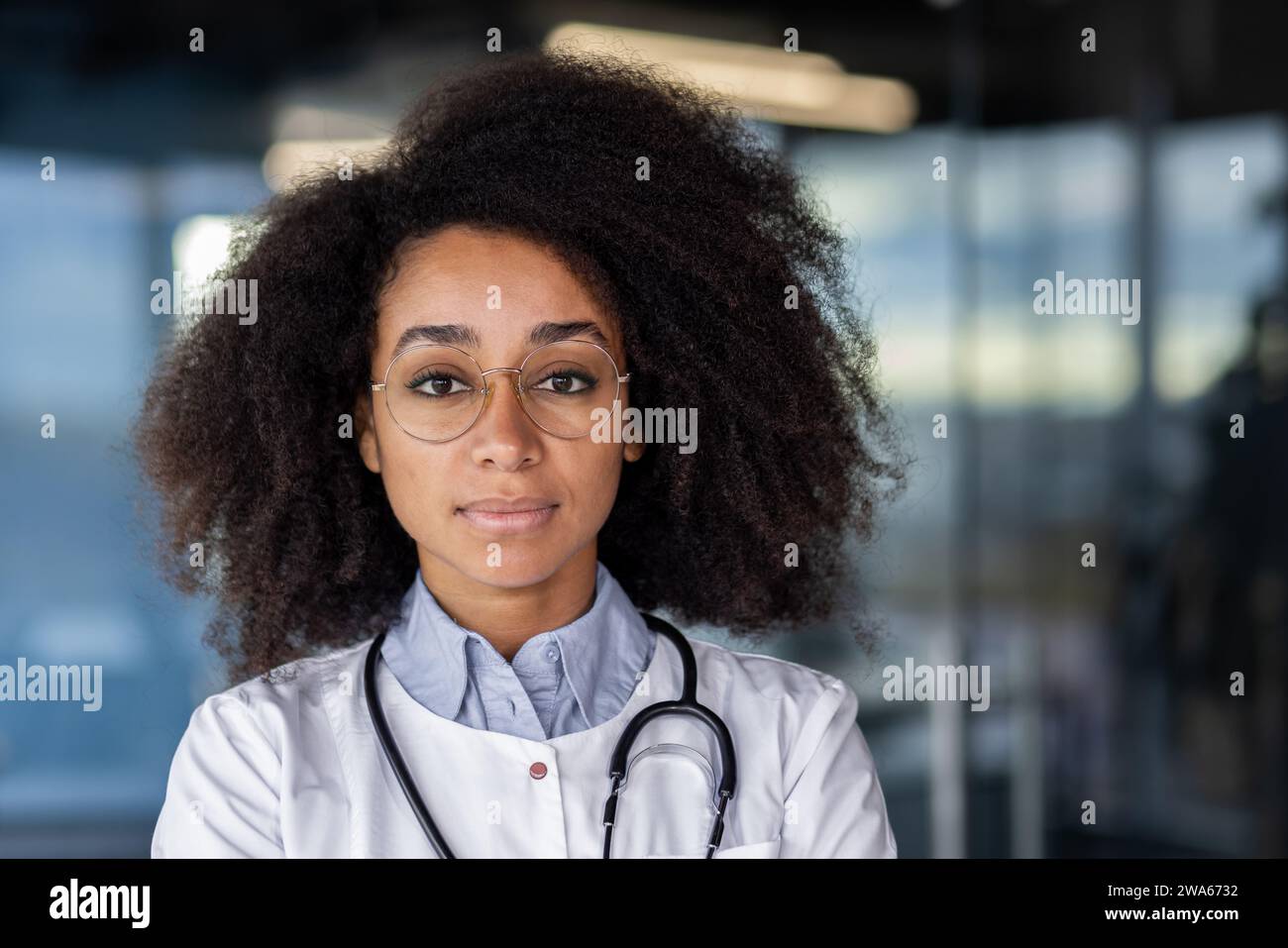 Close-up portrait of an African-American female doctor, student, nurse ...