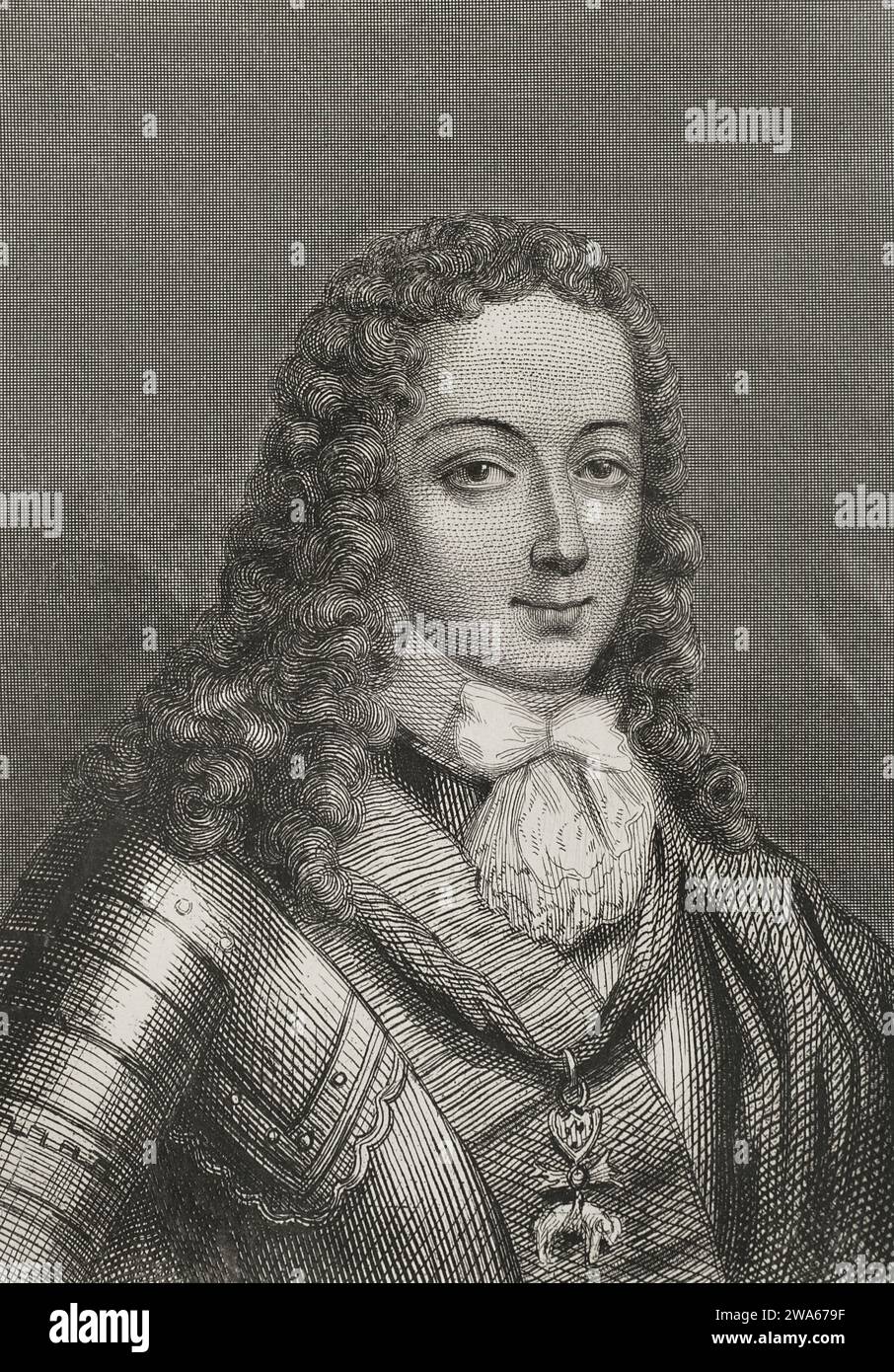 Philip V (1683-1746). King of Spain (1700-1746). Portrait. Engraving by Geoffroy. "Historia ...