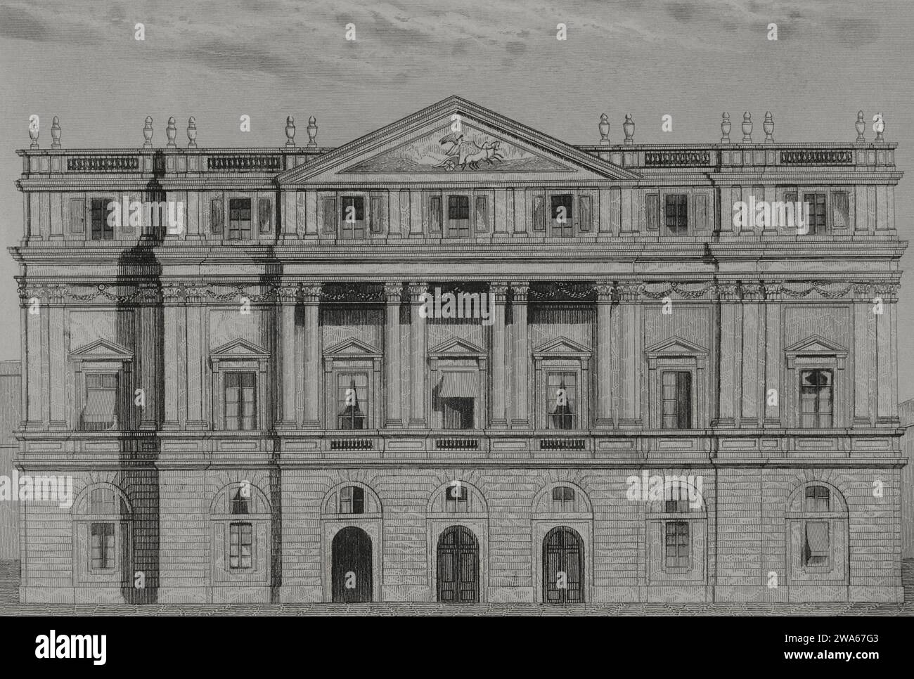 Italy. Milan. La Scala. View of the main facade. Engraving by A. Roca ...