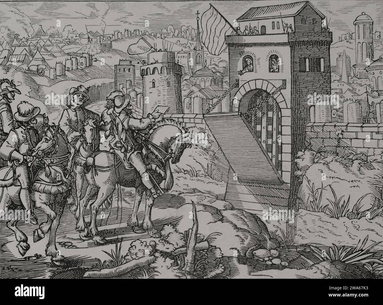 Siege of a town by a feudal army. Order to open the gates and lay down ...