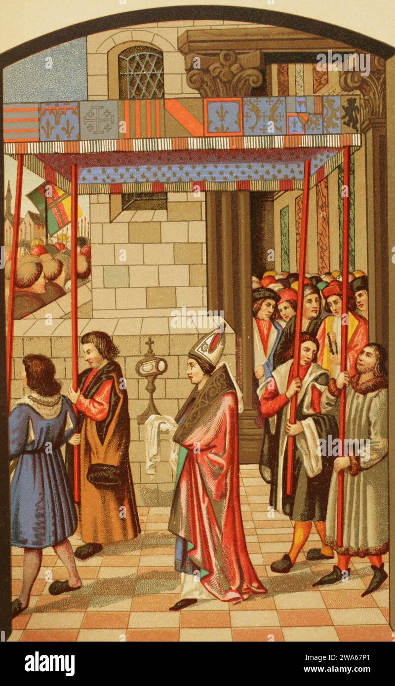 Procession of Rene I of Anjou (1409-1480), King of Naples, in Aix-en ...